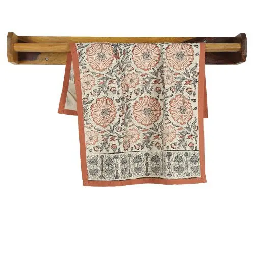 SUSTAINABLE THREADS Bloom Riverhand Block Printed Kitchen Towelsset Of 2 - Earth
