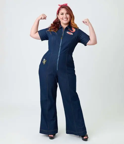 Unique Vintage Pit Crew Denim Jumpsuit - Blue
