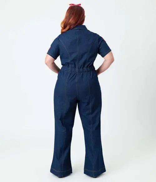 Unique Vintage Pit Crew Denim Jumpsuit - Blue