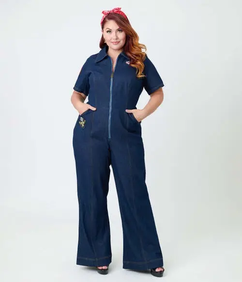 Unique Vintage Pit Crew Denim Jumpsuit - Blue
