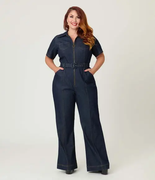 Unique Vintage Pit Crew Denim Jumpsuit - Denim Blue