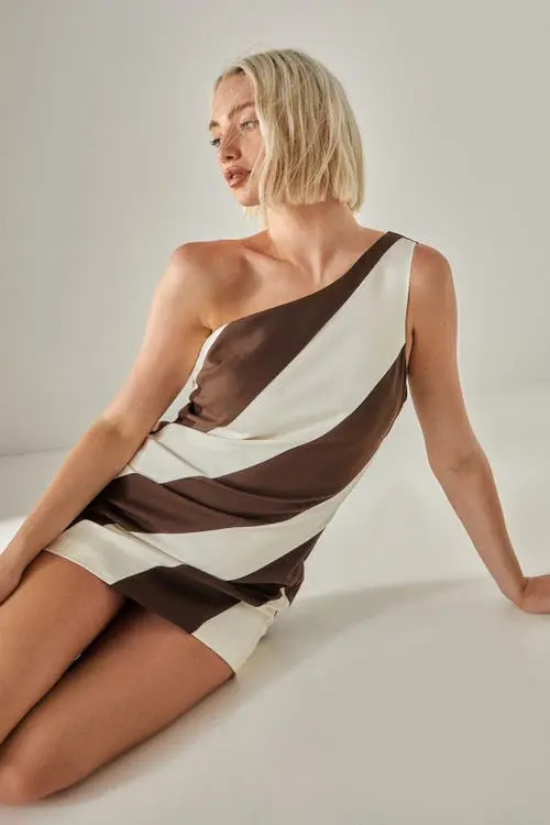 Nasty Gal One Shoulder Diagonal Stripe Mini Dress