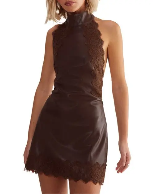 Nasty Gal Faux Leather Halter Mini Dress In Chocolate | Editorialist