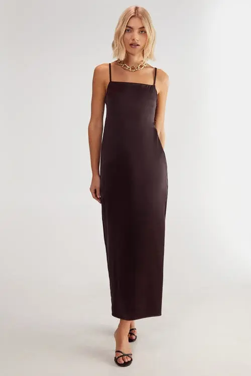 Nasty Gal Satin Square Neck Maxi Slip Dress