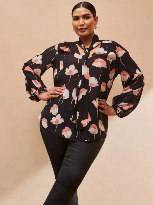 LIVE UNLIMITED Floral Print High Neck Blouse