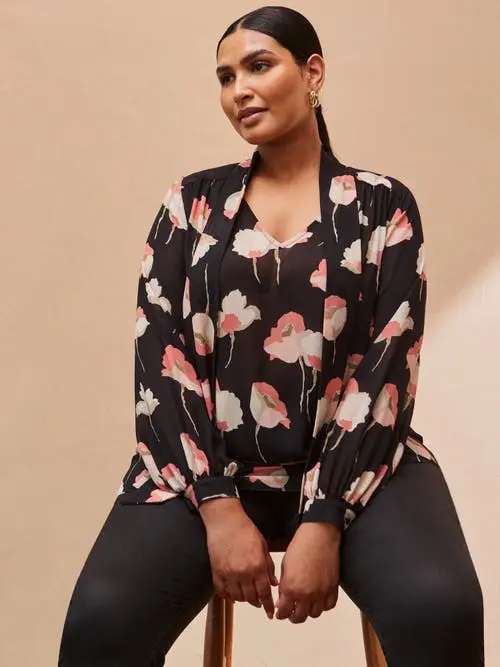 LIVE UNLIMITED Floral Print High Neck Blouse