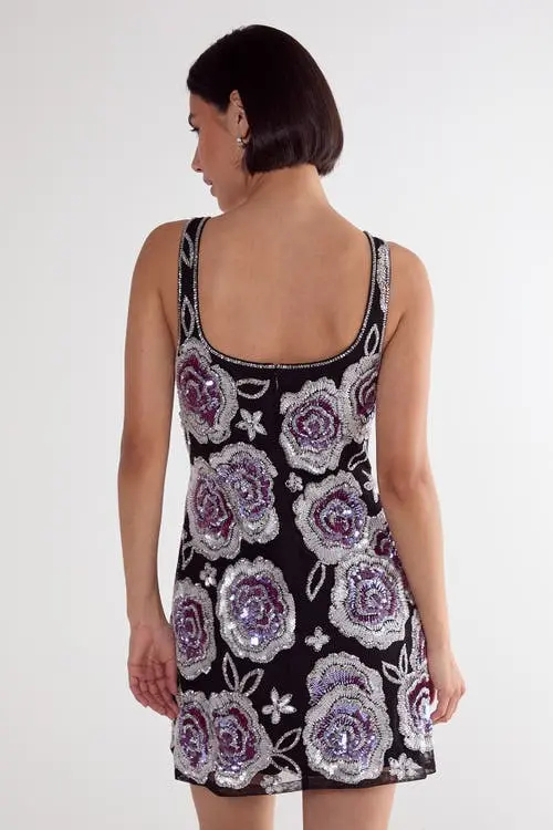 Nasty Gal Beaded Flower Sequin Mini Dress