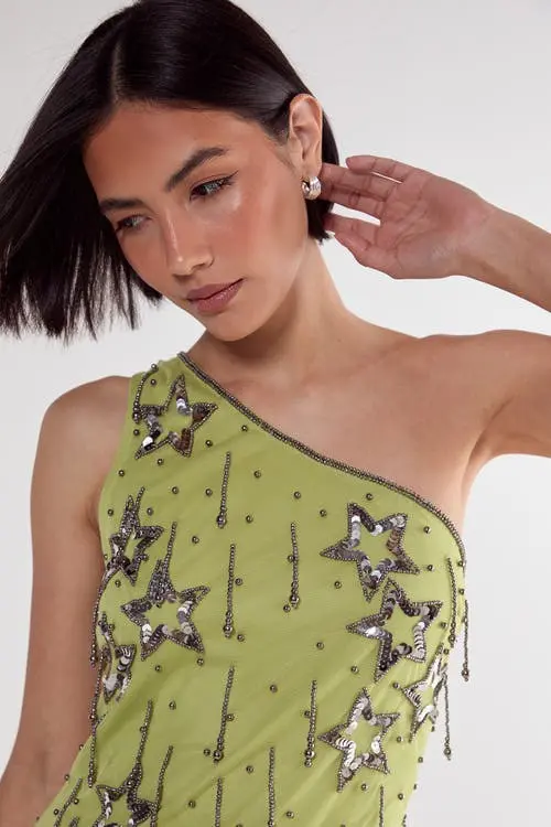 Nasty Gal Asymmetrical One-shoulder Sequin Mini Dress With Tassels