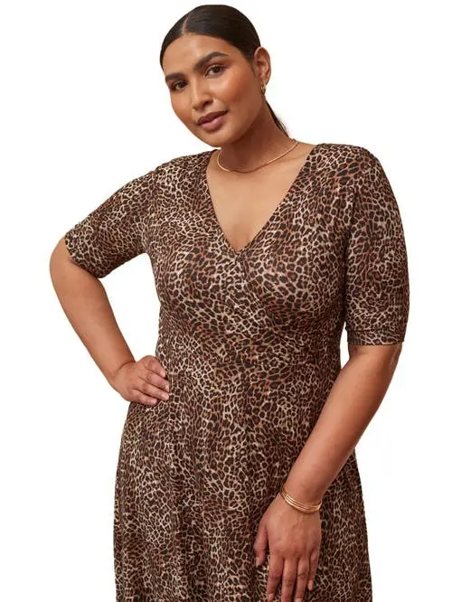 LIVE UNLIMITED Leopard Print Wrap Midi Dress