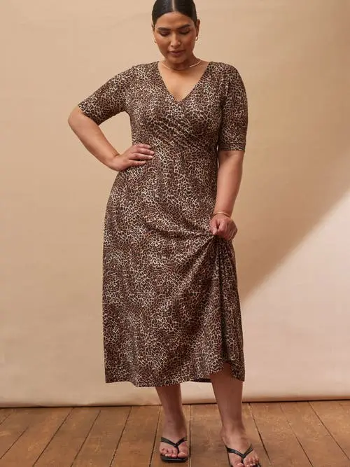LIVE UNLIMITED Leopard Print Wrap Midi Dress