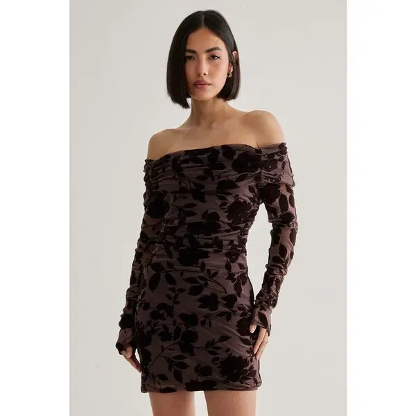 Nasty Gal Floral Devore Ruched Mini Dress
