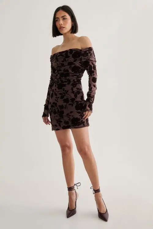 Nasty Gal Floral Devore Ruched Mini Dress