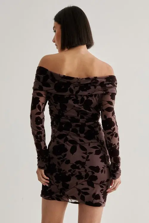 Nasty Gal Floral Devore Ruched Mini Dress