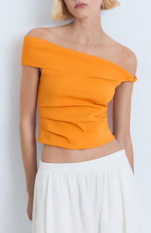 Mango Pleated One-shoulder Top - Orange
