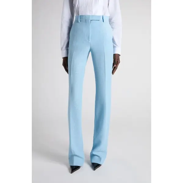 TOM FORD Tailored Sequin Wool Blend Crepe Straight Leg Pants - Sky Blue