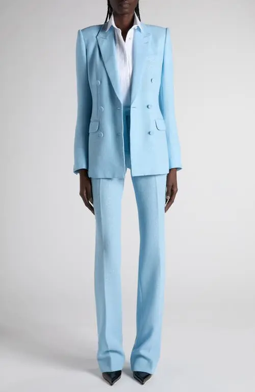 TOM FORD Tailored Sequin Wool Blend Crepe Straight Leg Pants - Sky Blue