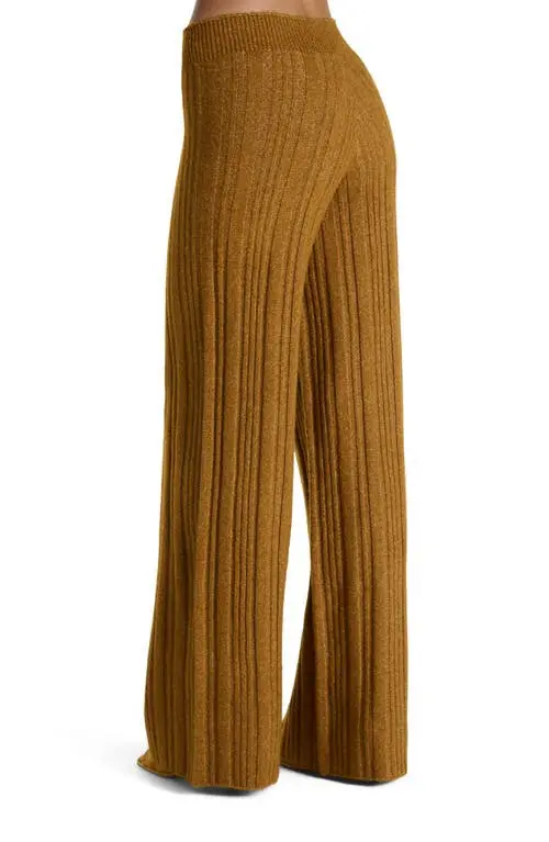 Naked Wardrobe Rib Knit Wide Leg Pants - Camel