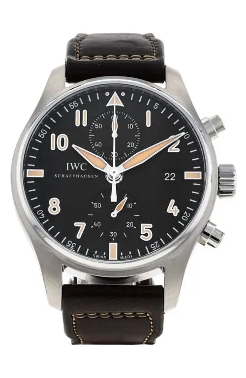 WATCHFINDER & CO. Iwc Pilot's Chronograph Automatic Leather Strap Watch - Black