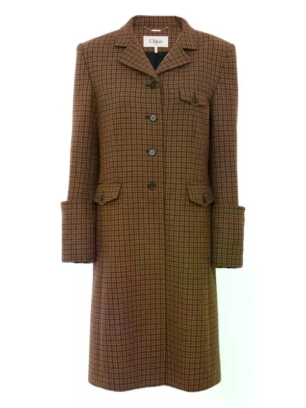 Chloé Wool Houndstooth Single-breasted Coat - Brown