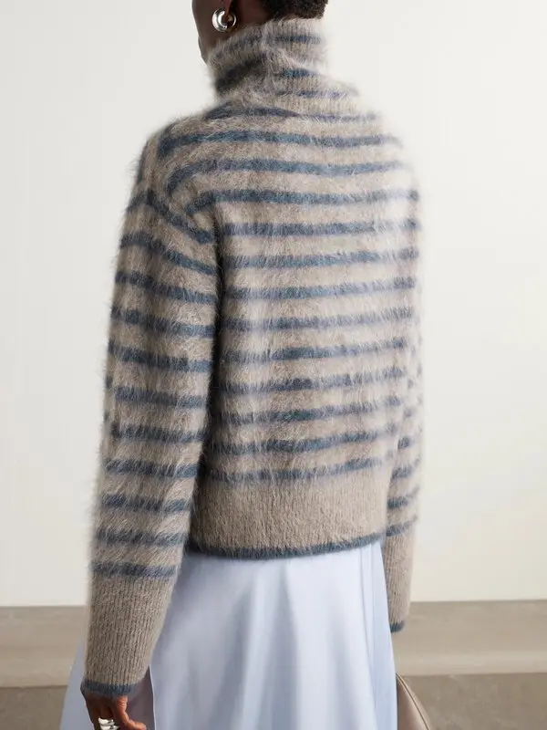 LISA YANG Floren Striped Brushed-cashmere Turtleneck Sweater - Metallic