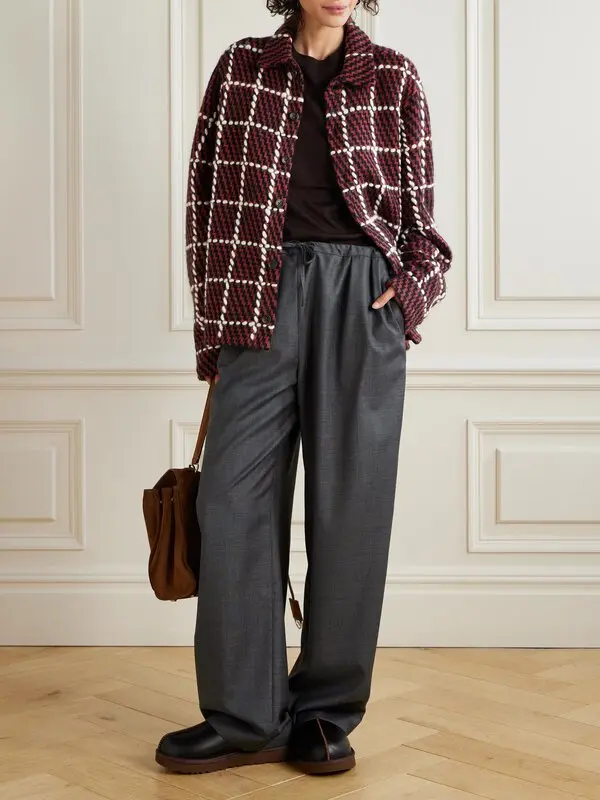 Aimé Leon Dore Embroidered Checked Merino Wool-blend Cardigan