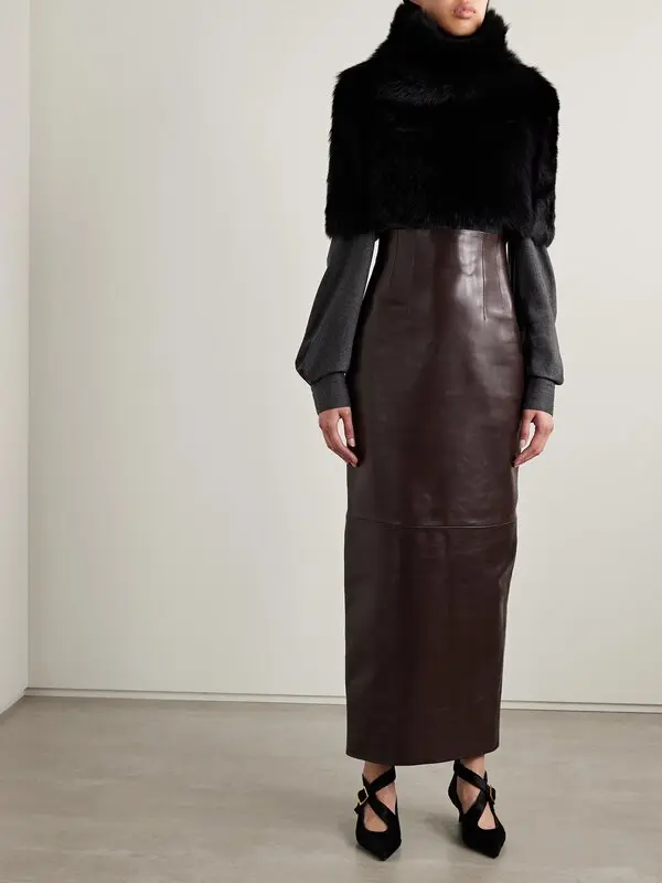 Khaite Loxley Leather Maxi Skirt - Brown