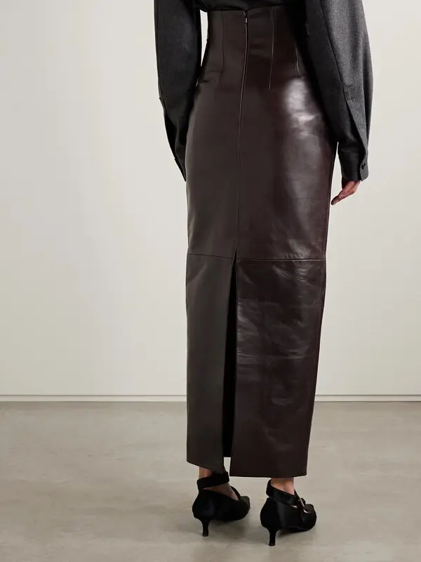 Khaite Loxley Leather Maxi Skirt - Brown