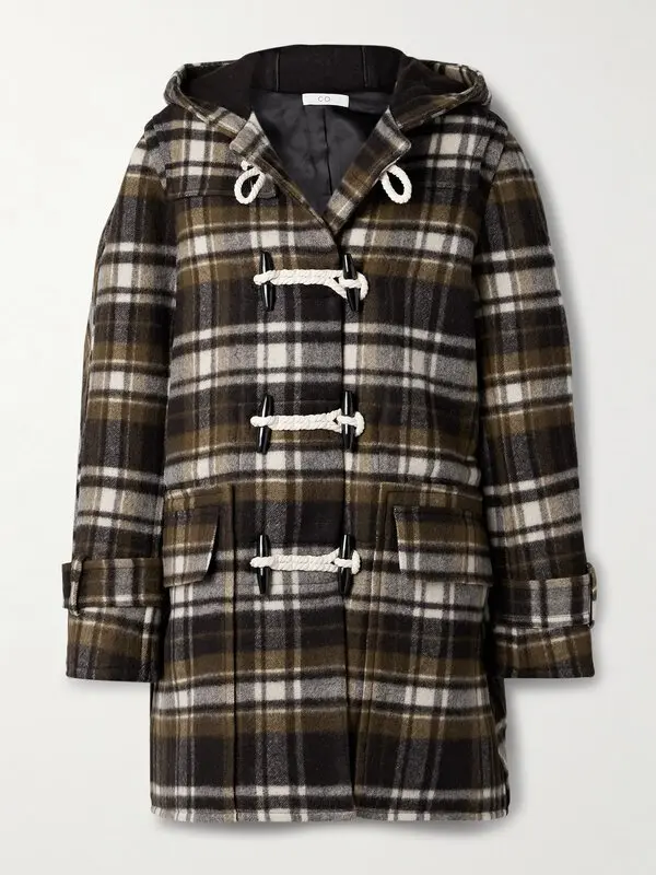 Co Hooded Checked Wool-felt Coat - Brown