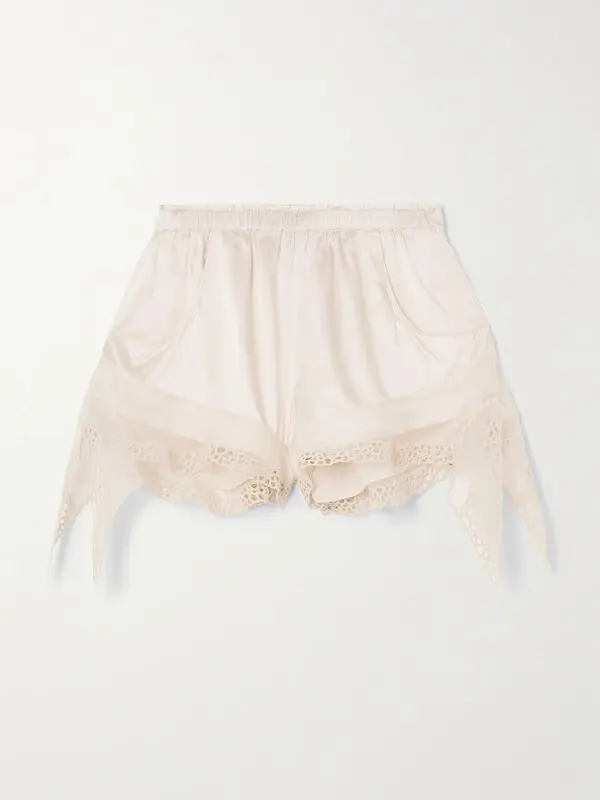 Isabel Marant Ildana Lace-trimmed Silk-blend Satin Shorts - Ecru