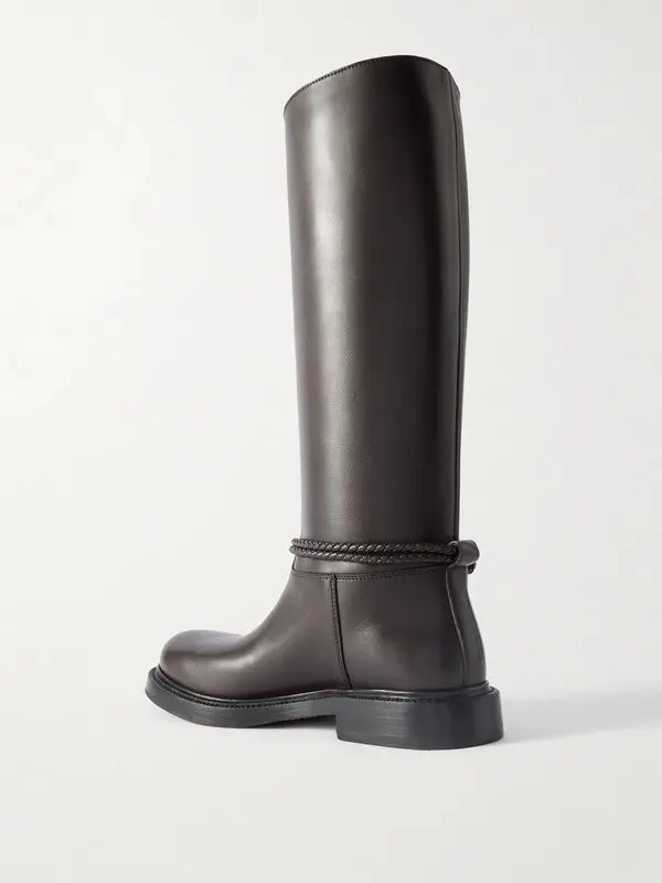 Bottega Veneta James Intrecciato-trimmed Leather Knee Boots - Brown