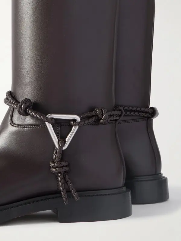 Bottega Veneta James Intrecciato-trimmed Leather Knee Boots - Brown