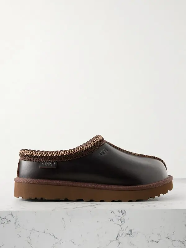 UGG Tasman Regen Embroidered Leather Slippers - Brown