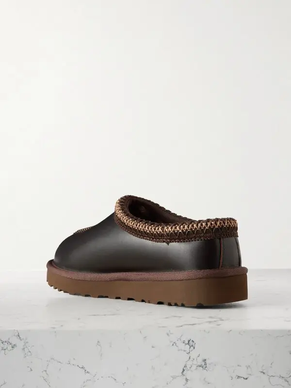UGG Tasman Regen Embroidered Leather Slippers - Brown