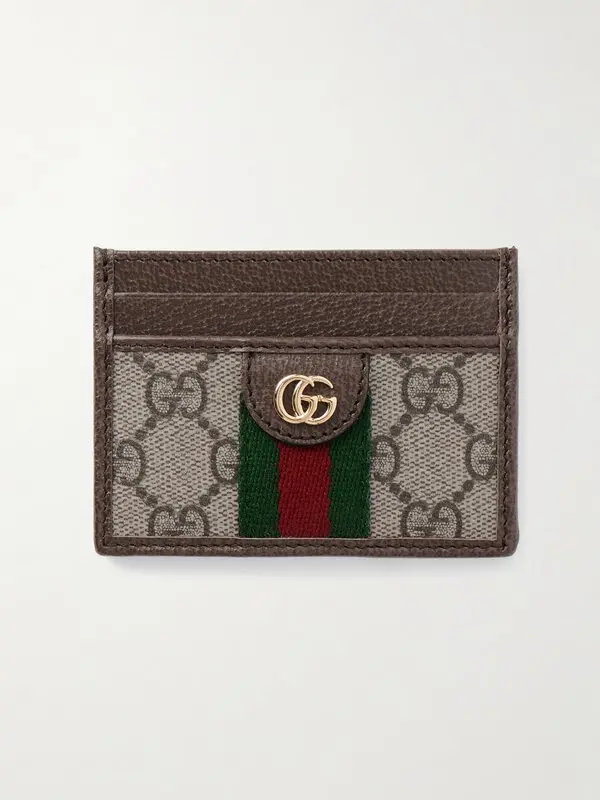 Gucci Ophidia Textured Leather-trimmed Printed Coated-canvas Cardholder - Neutrals