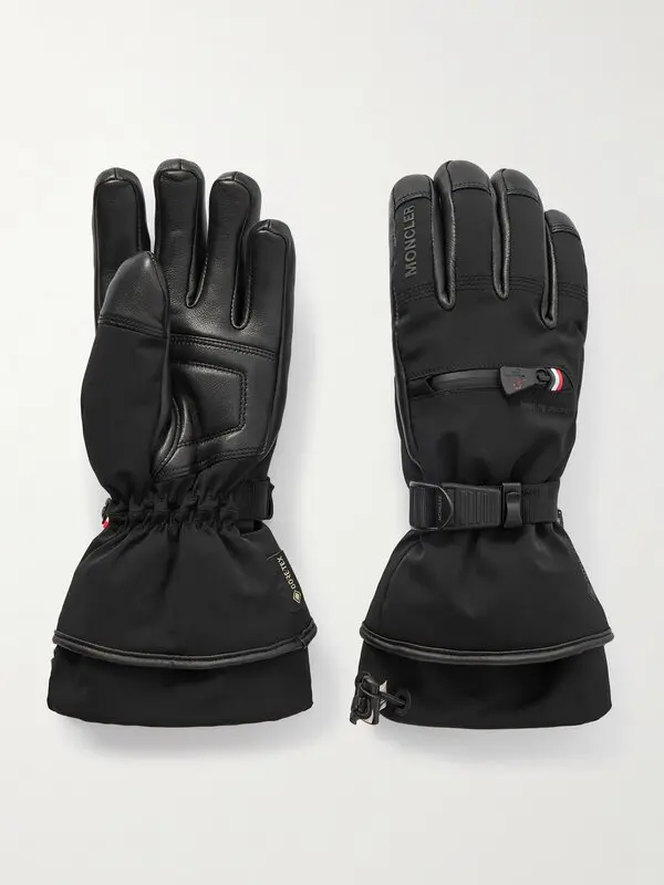 Moncler Appliquéd Paneled Gore-tex® And Leather Gloves - Black