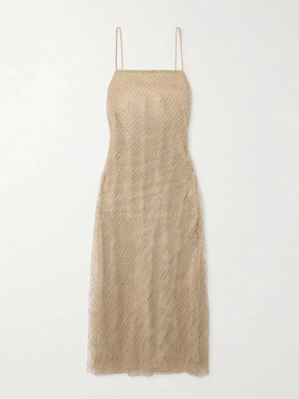 Ralph Lauren Donnely Crystal-embellished Tulle Midi Dress - Brown