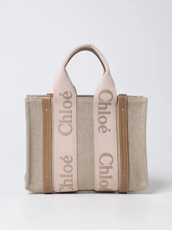 Chloé Canvas And Leather Bag With Embroidered Logo - Beige