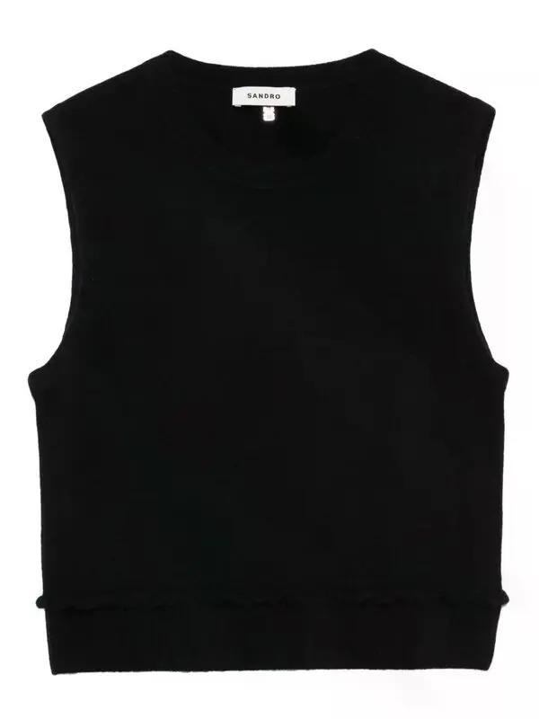 Sandro Sleeveless Wool & Cashmere Blend Cropped Sweater With Ruffle Hem