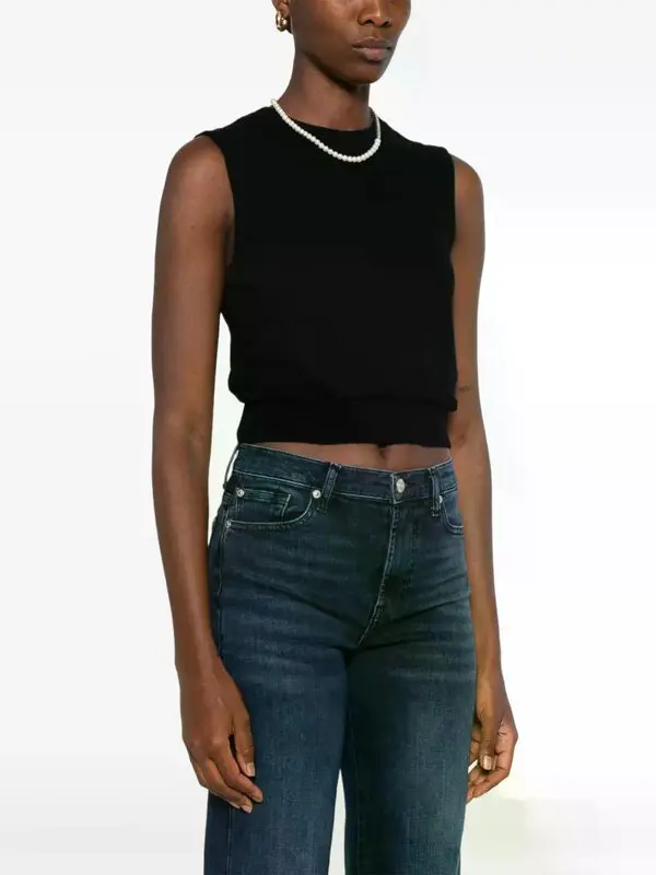 Sandro Sleeveless Wool & Cashmere Blend Cropped Sweater With Ruffle Hem