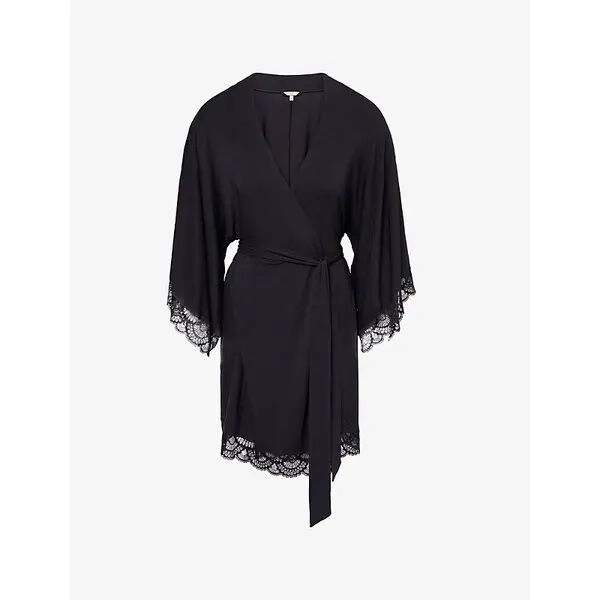 Eberjey Mariana Short Stretch-woven Robe - Black
