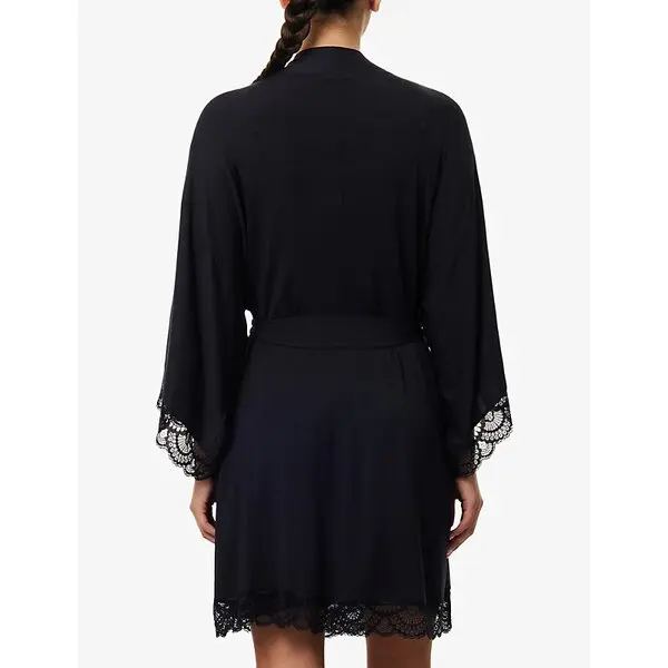 Eberjey Mariana Short Stretch-woven Robe - Black