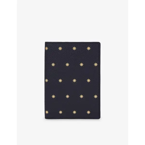 Smythson Grained Leather Passport Cover - Navy