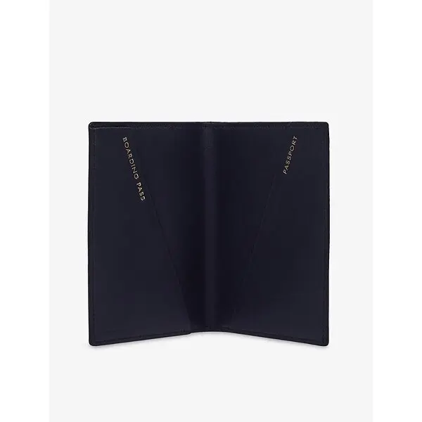 Smythson Grained Leather Passport Cover - Navy