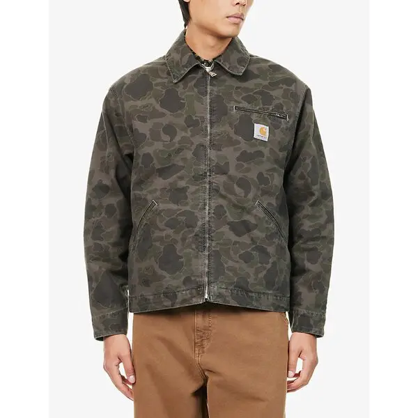 Carhartt Work In Progress Duck Detroit Camo-print Denim Jacket - Camo Green / Porphyry