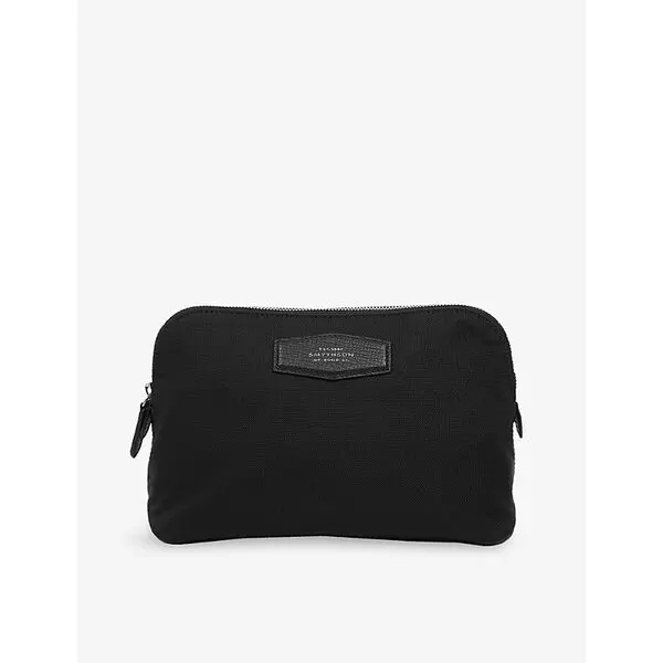 Smythson Brand-patch Canvas Travel Pouch - Black