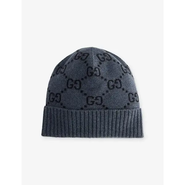 Gucci Gg Monogram Cashmere Beanie - Graphite/black