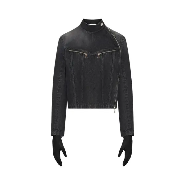 JEAN PAUL GAULTIER Denim High Neck Zipped Jacket With Gloves