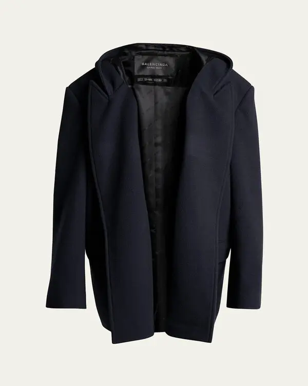 Balenciaga Wool Oversized Hooded Short Coat
