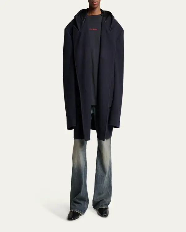 Balenciaga Wool Oversized Hooded Short Coat