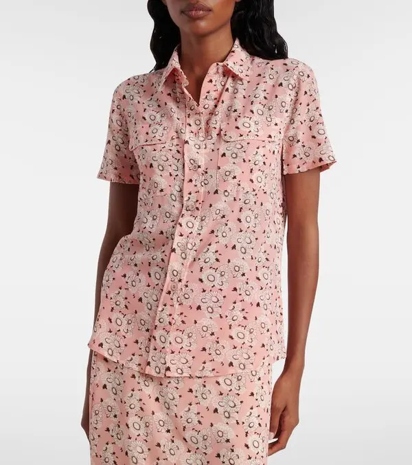 Prada Floral Silk-blend Shirt - Pink